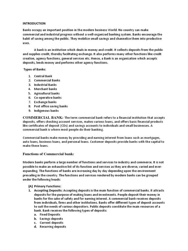 The Role and Functions of Commercial Banks: A Comprehensive Overview ...