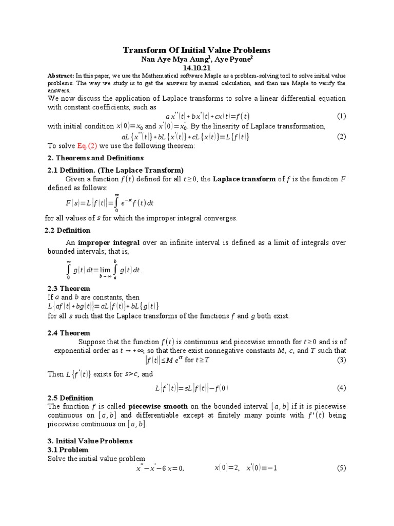 141021transformation of Initial Value Problem | PDF | Laplace Transform ...