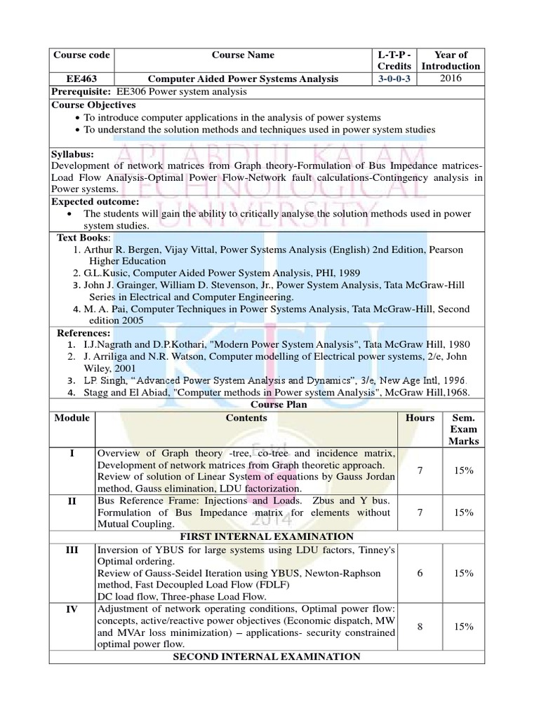 EE463 Computer Aided Power System Analysis | PDF | Matrix (Mathematics ...