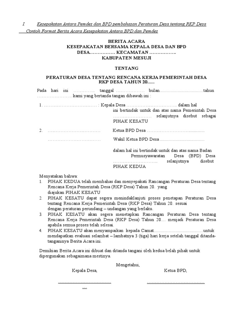 Ba Kesepakatan BPD Dan Pemdes | PDF