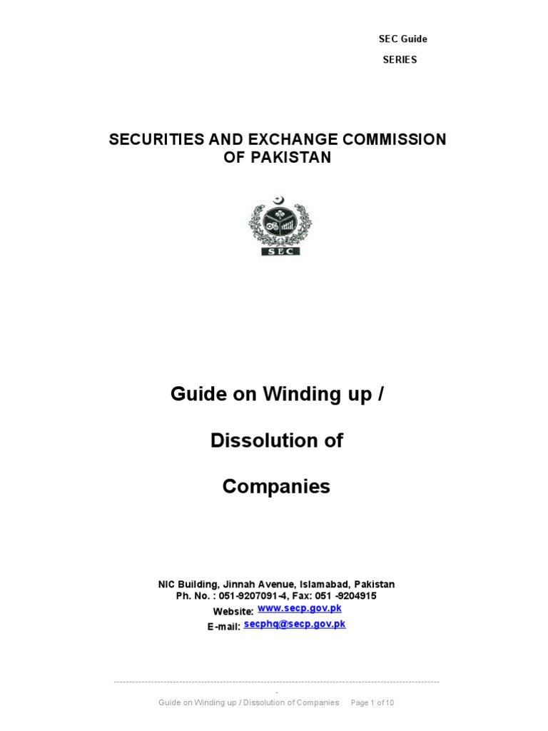 Guide On Winding Up / Dissolution of Companies: Securities and Exchange Commission of Pakistan ...