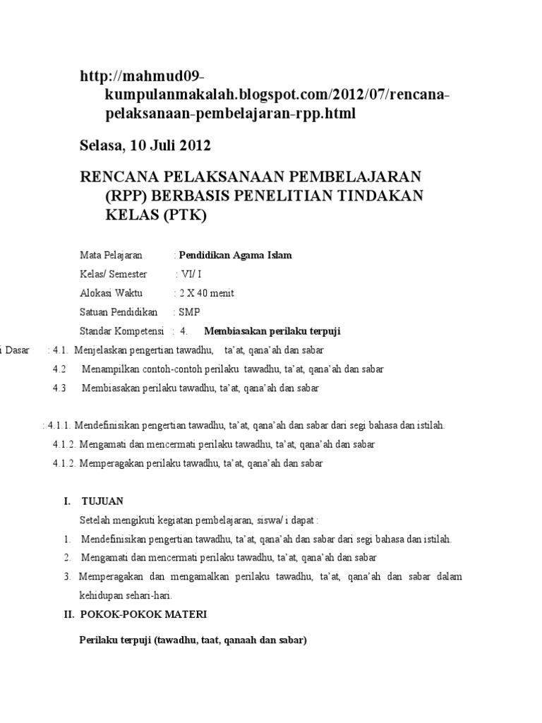 Contoh RPP PTK | PDF
