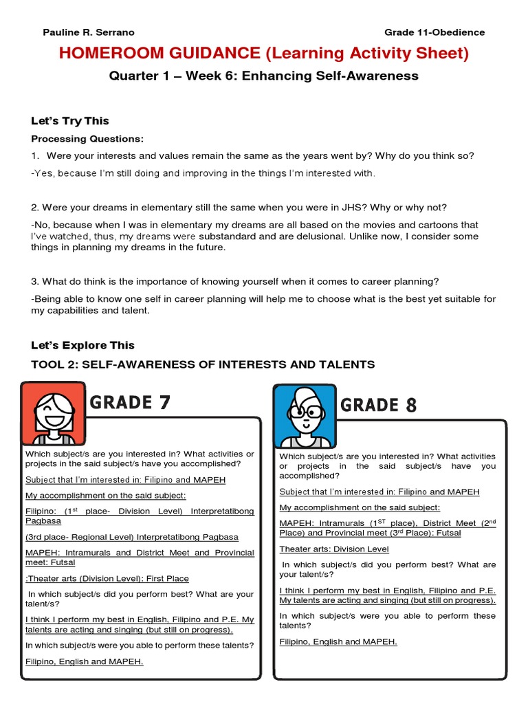 HOMEROOM GUIDANCE (Learning Activity Sheet) : Quarter 1 - Week 6 ...