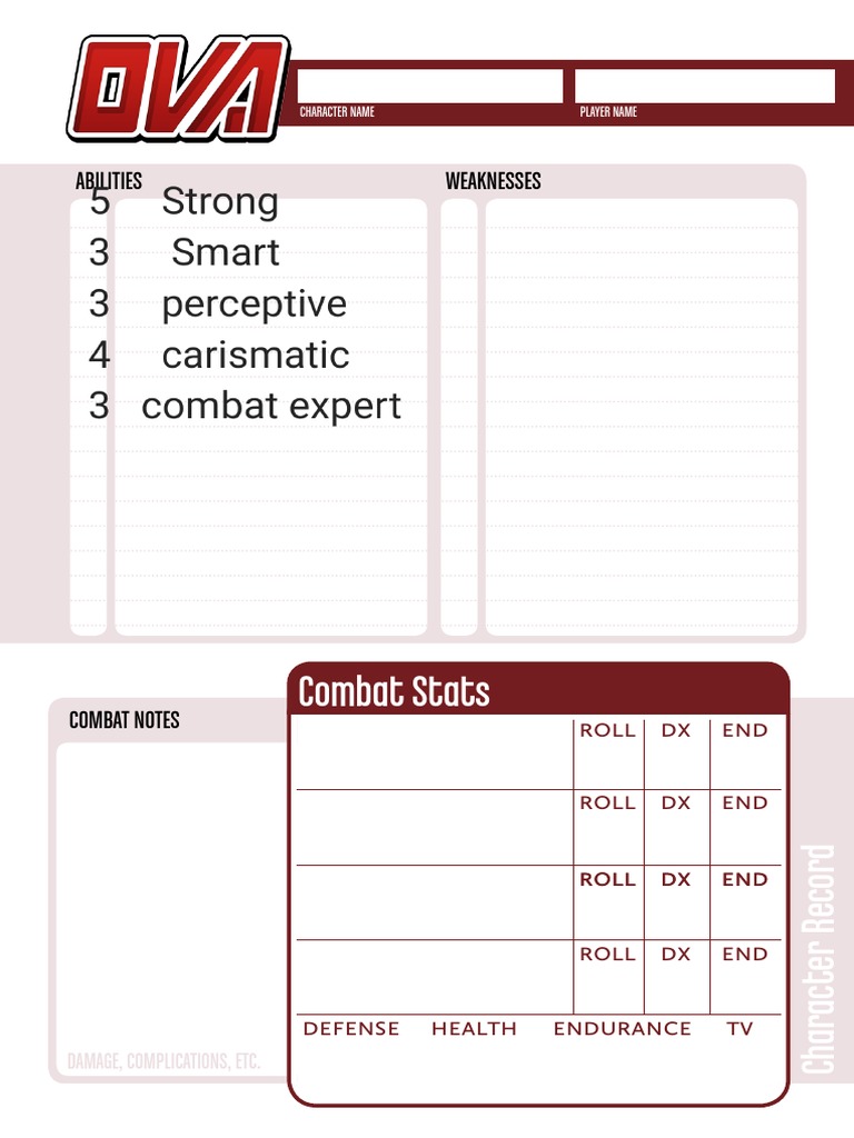 OVA Fillable Character Sheet Vertical - 211122 - 174521 | PDF