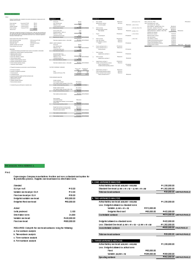 Assignment - Standard Costing & Variance Analysis - PECASALES | PDF | Variance | Cost