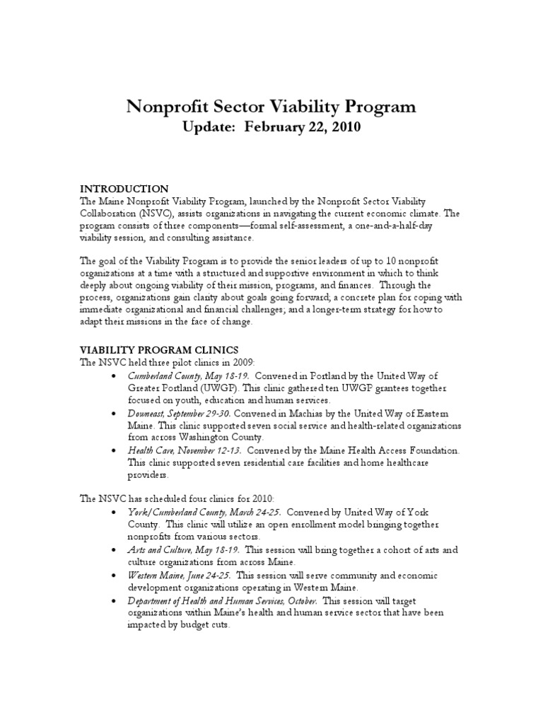 Nonprofit Sector Viability Program: Update: February 22, 2010 | PDF ...