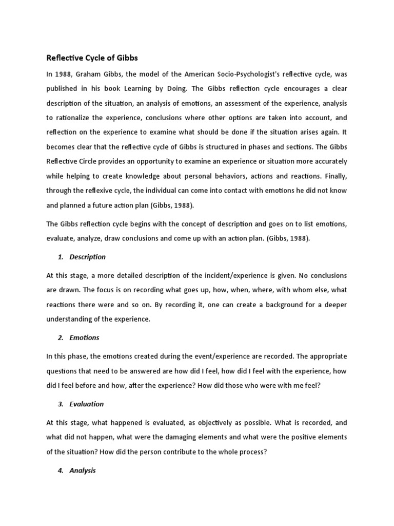 Reflective Cycle of Gibbs: 1. Description | PDF | Emotions | Learning