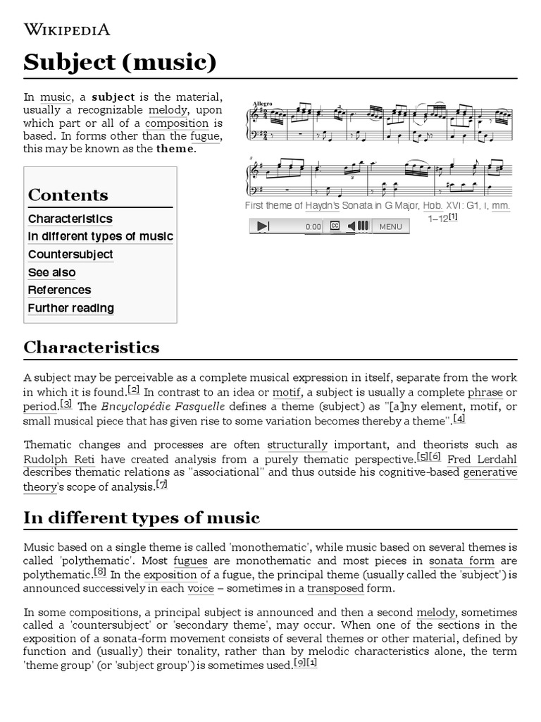 Subject (Music) - Wikipedia | PDF | Musicology | Classical Music