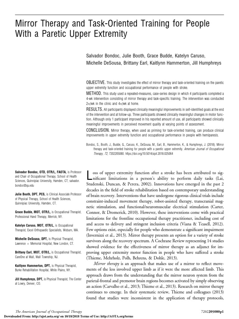 Mirror Therapy and Task-Oriented Training For People | PDF | Physical ...