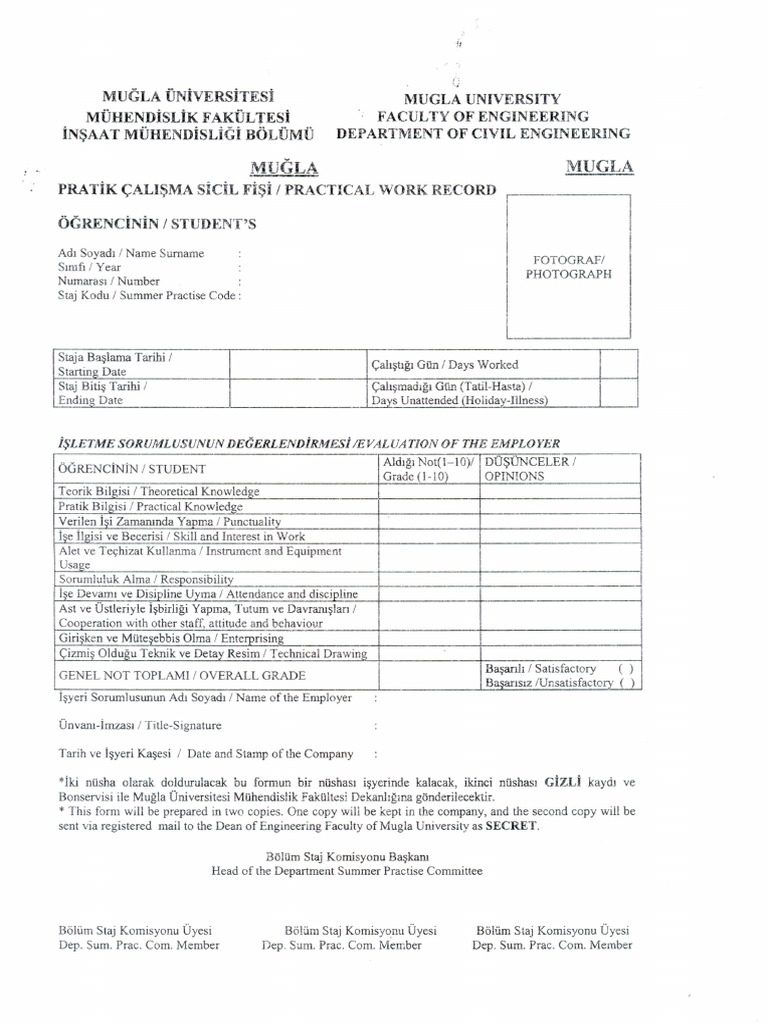 Staj Sicil Fişi | PDF