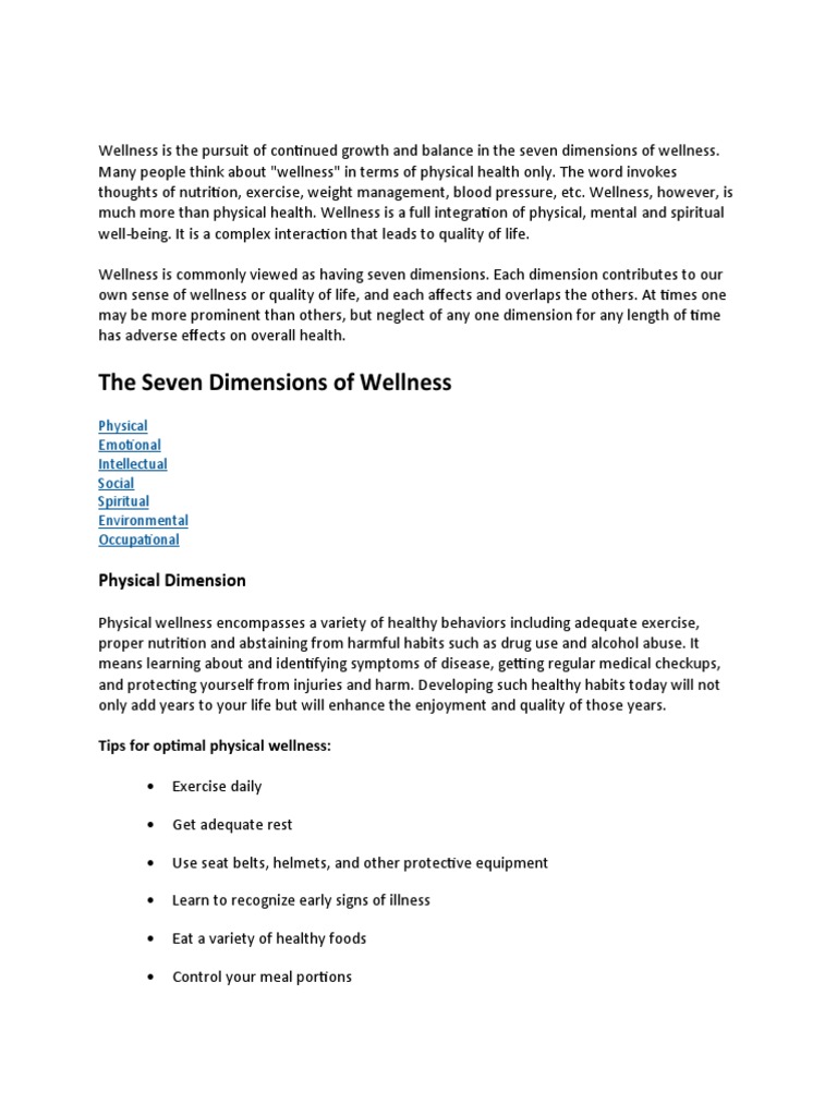 The Seven Dimensions of Wellness: Physical Dimension | PDF | Human ...
