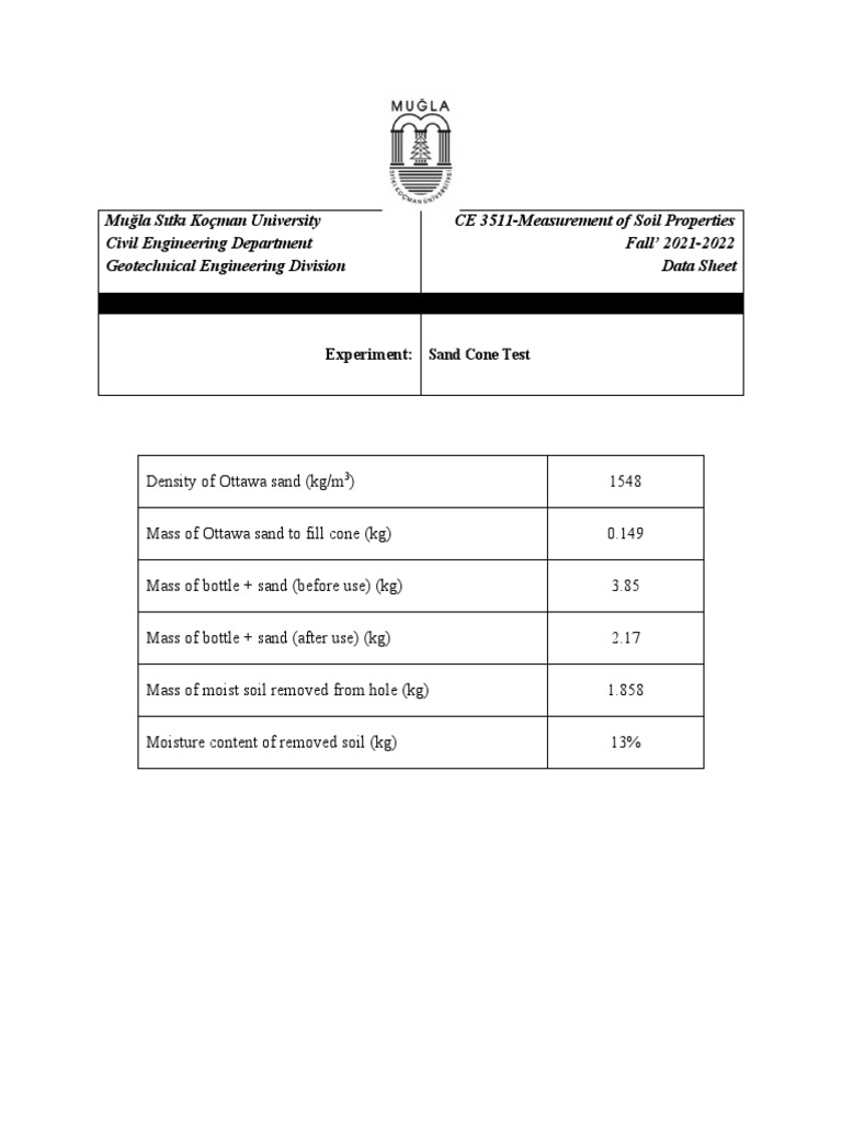 Sand Cone Test | PDF