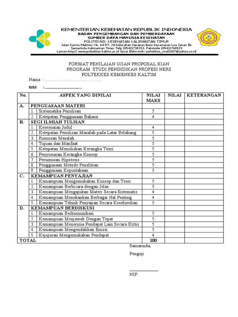 Format Penilaian Ujian Proposal & Hasil Kian | PDF