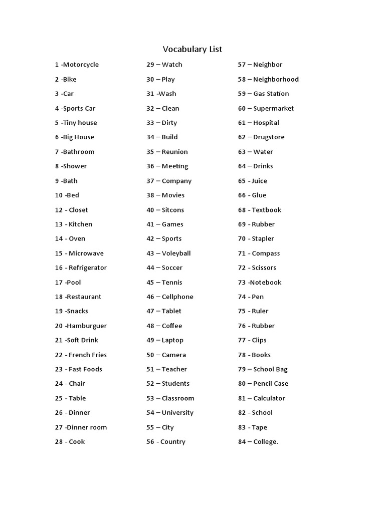 Vocabulary List | PDF