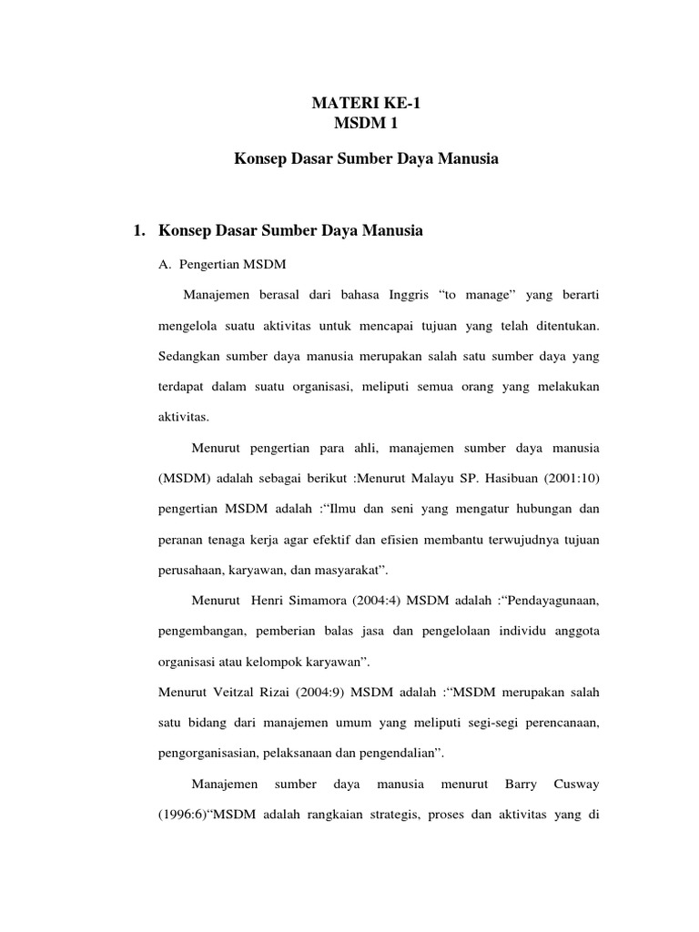 MATERI MSDM 1 KE-1 KONSEP DASAR MSDMX | PDF