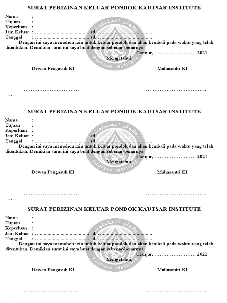 Surat Izin Keluar Pondok | PDF