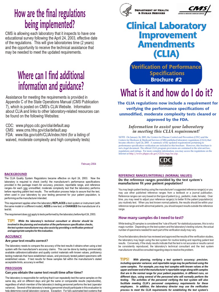 Implementing Updated CLIA Regulations: Guidance on Verifying ...
