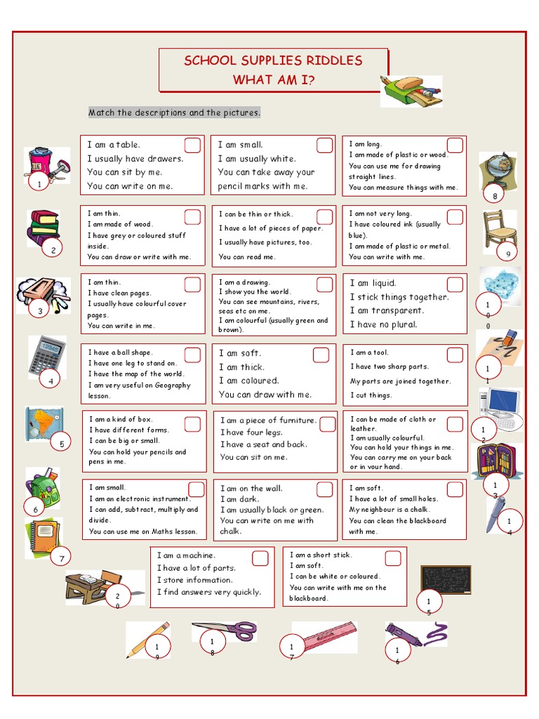 What Am I School Supplies Riddles Icebreakers Reading Comprehension ...