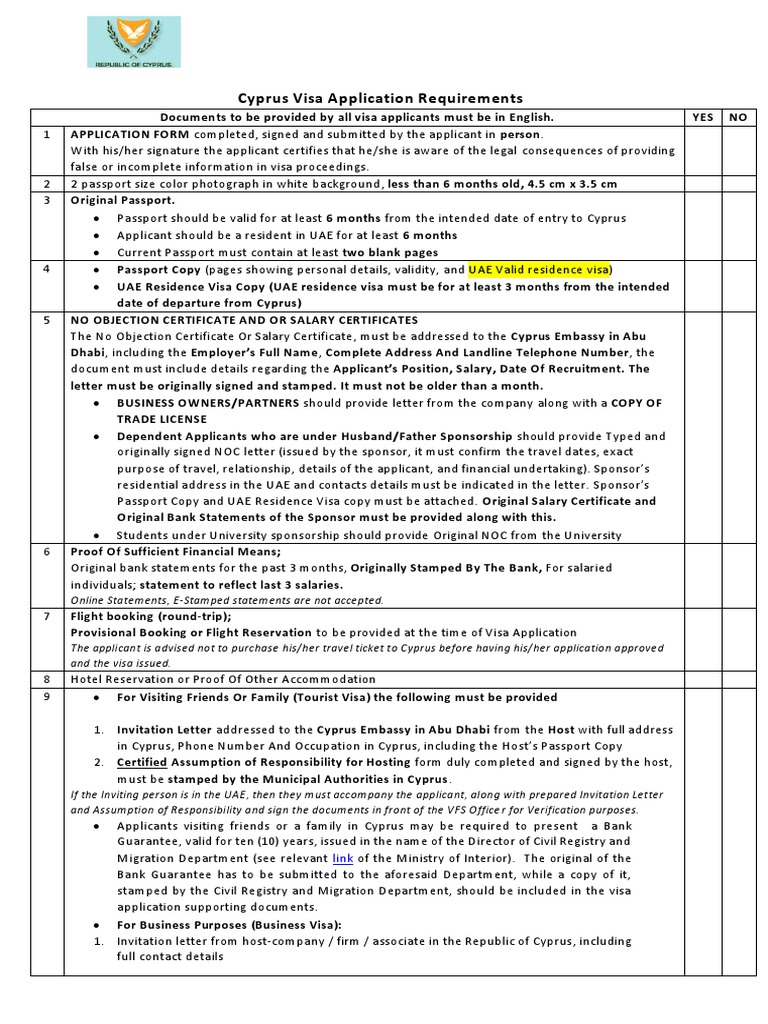 Cyprus Visa Application Checklist August | PDF | Travel Visa | Passport