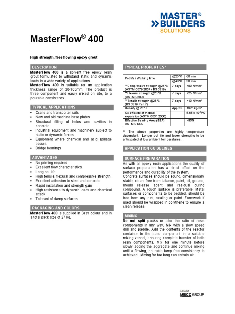 Masterflow 400 Tds | PDF | Concrete | Epoxy