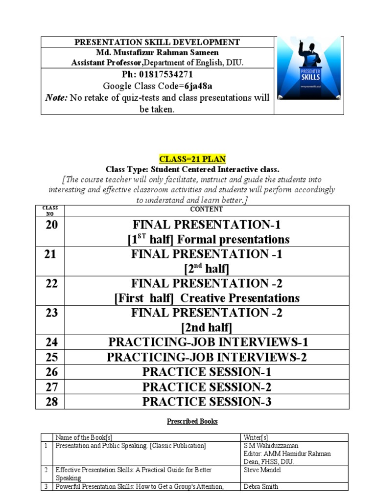 Presentation Skills Course Outline | PDF