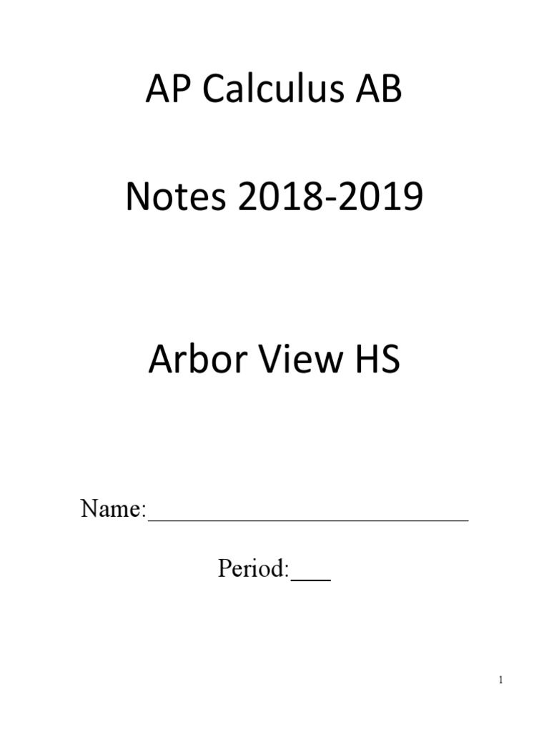 AP Calculus AB Notes 2018 2019: Name: Period | PDF | Derivative | Tangent