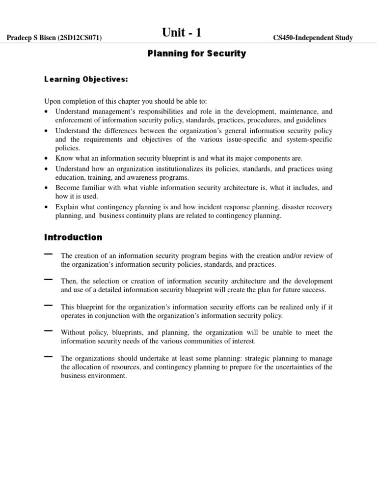 Unit 1 - Planning For Security | PDF | Information Security ...