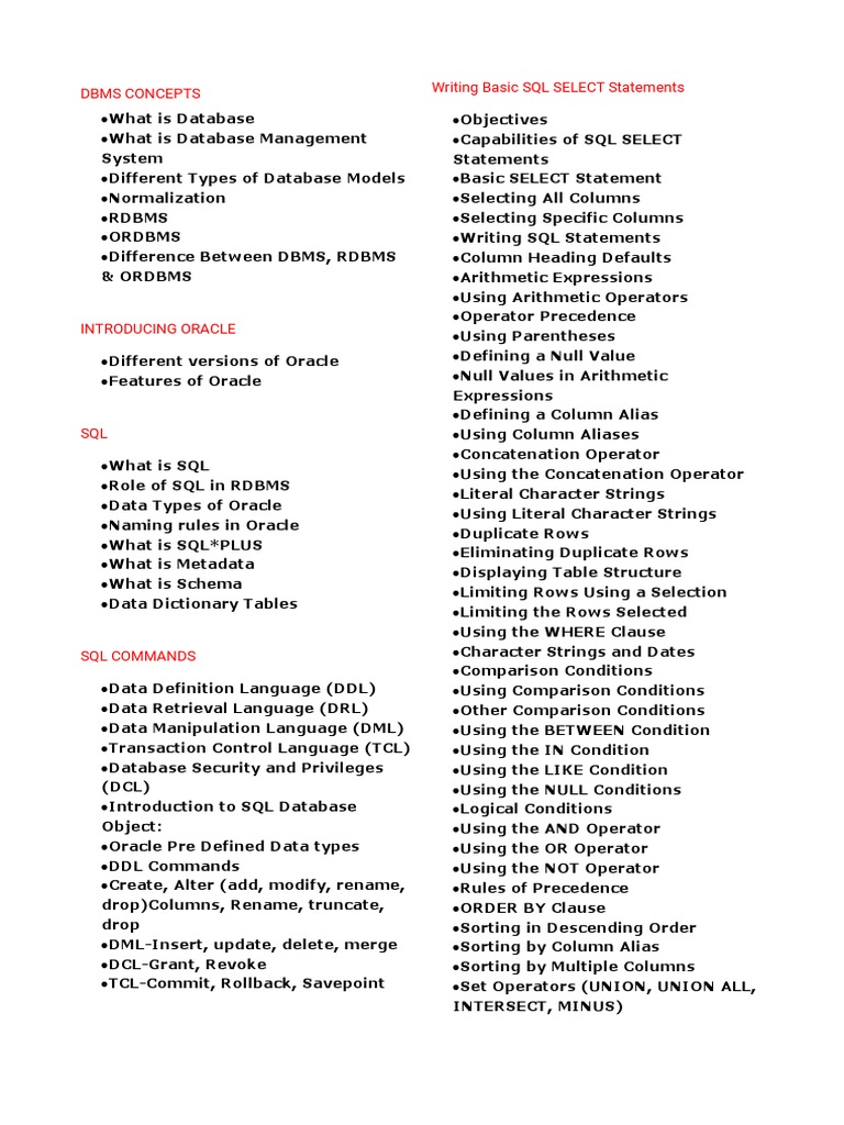 System Statements: Dbms Concepts Writing Basic SQL SELECT Statements | PDF | Data Management ...