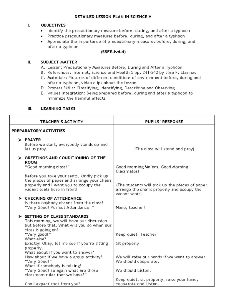 Final Demonstration Detailed Lesson Plan | PDF | Flood | Water