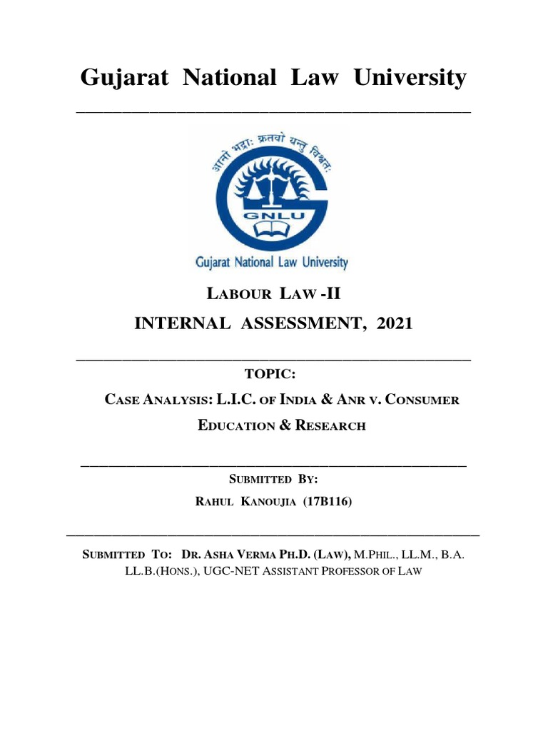Labour Law Ii Case Analysis Submission Rahul 17b116 Pdf