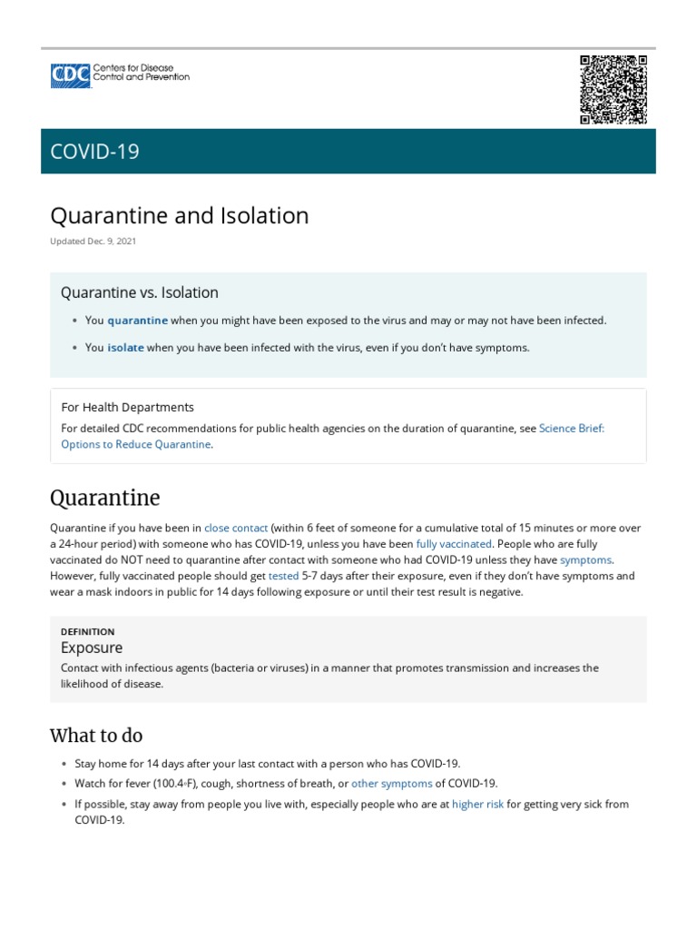 COVID-19 Quarantine and Isolation - CDC | PDF | Infection | Quarantine