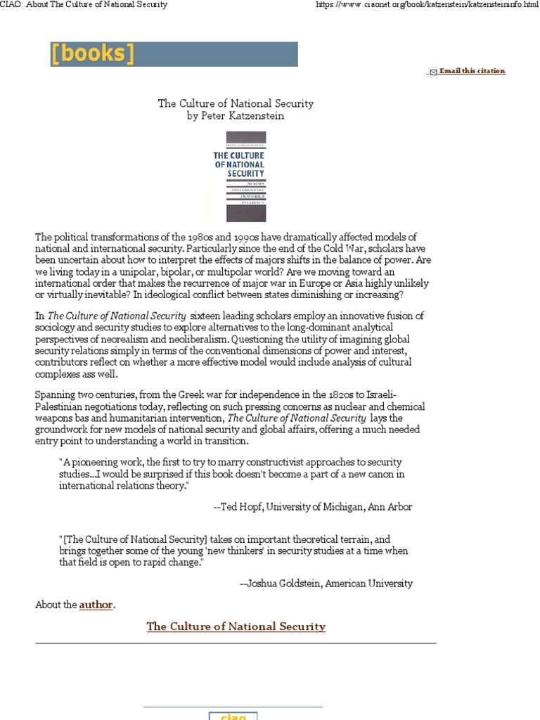Peter J. Katzenstein (Ed.) - The Culture of National Security | PDF ...