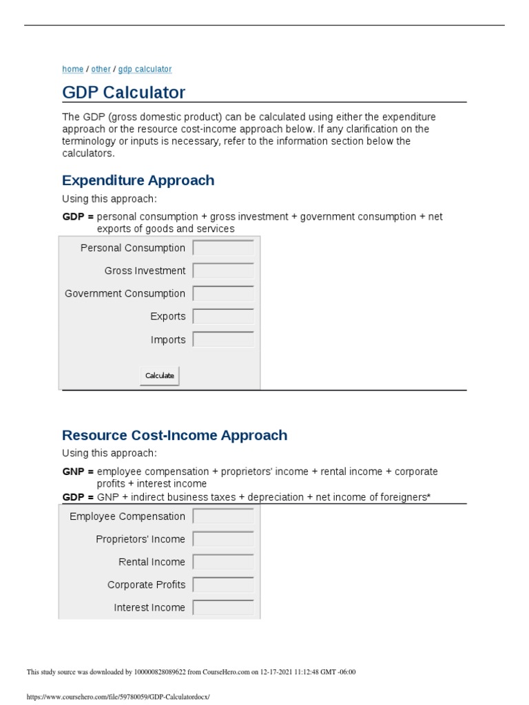 GDP Calculator: Expenditure Approach | PDF | Gross Domestic Product ...