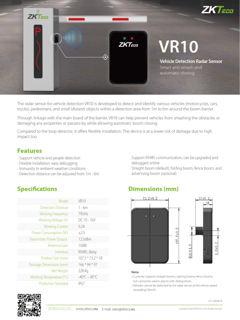 ZK-201 Manufacturer Data Sheet en | PDF | Radar | Sensor