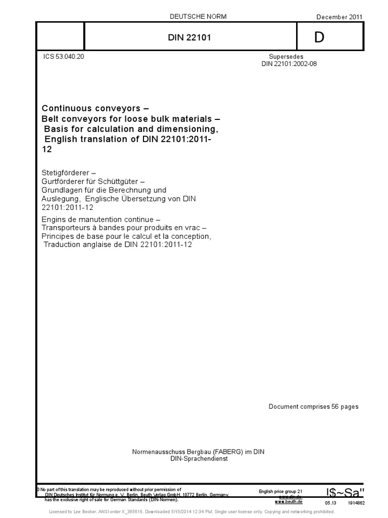 DIN 22101-2002-08 Continuous Conveyors | PDF | Belt (Mechanical ...