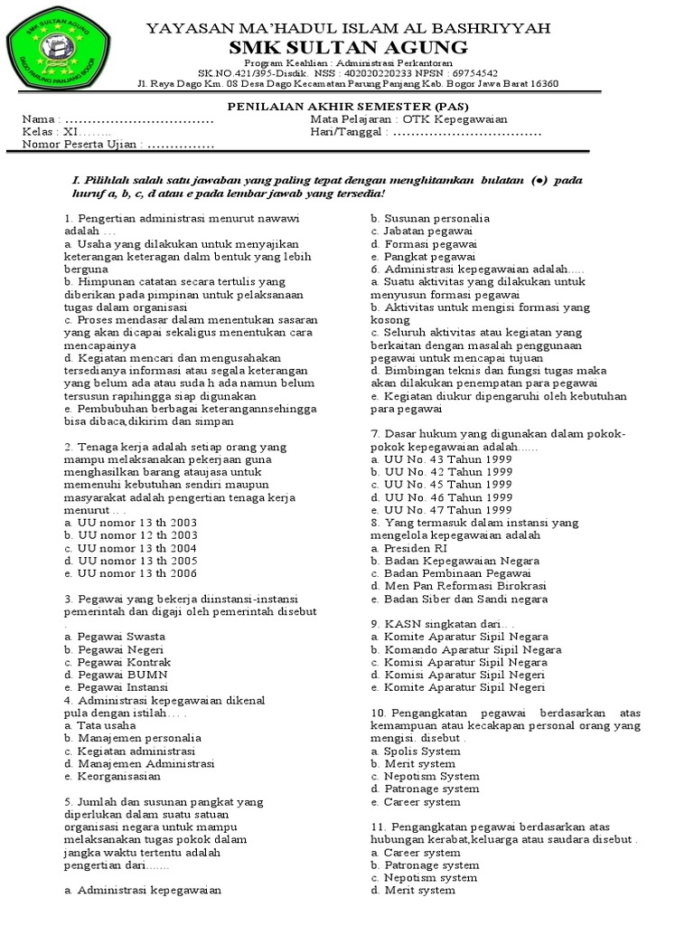 Otk Kepegawaian Pas Xi 2122 | PDF