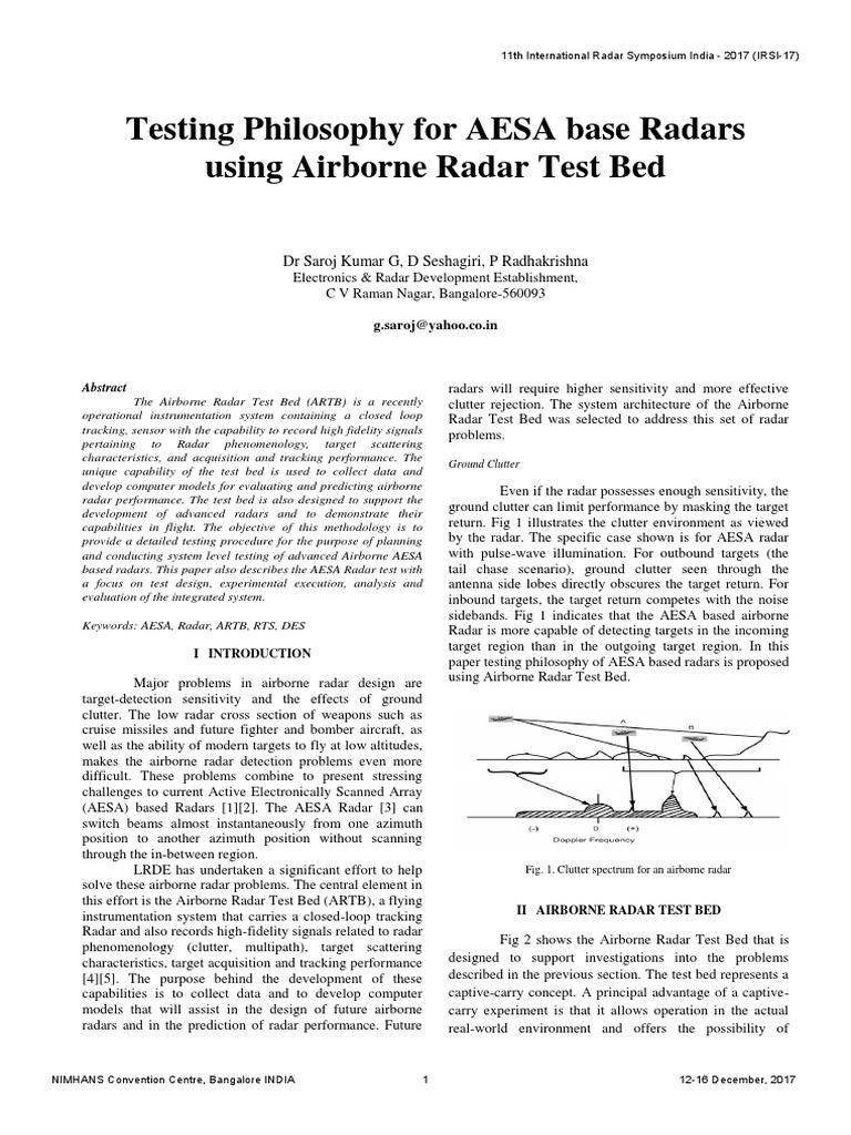 Testing Philosophy For AESA Base Radars Using Airborne Radar Test Bed ...