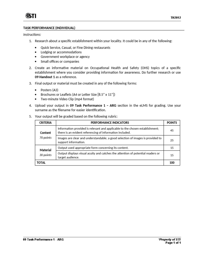 09 Task Performance 1 - ARG | PDF | Communication | Cognition
