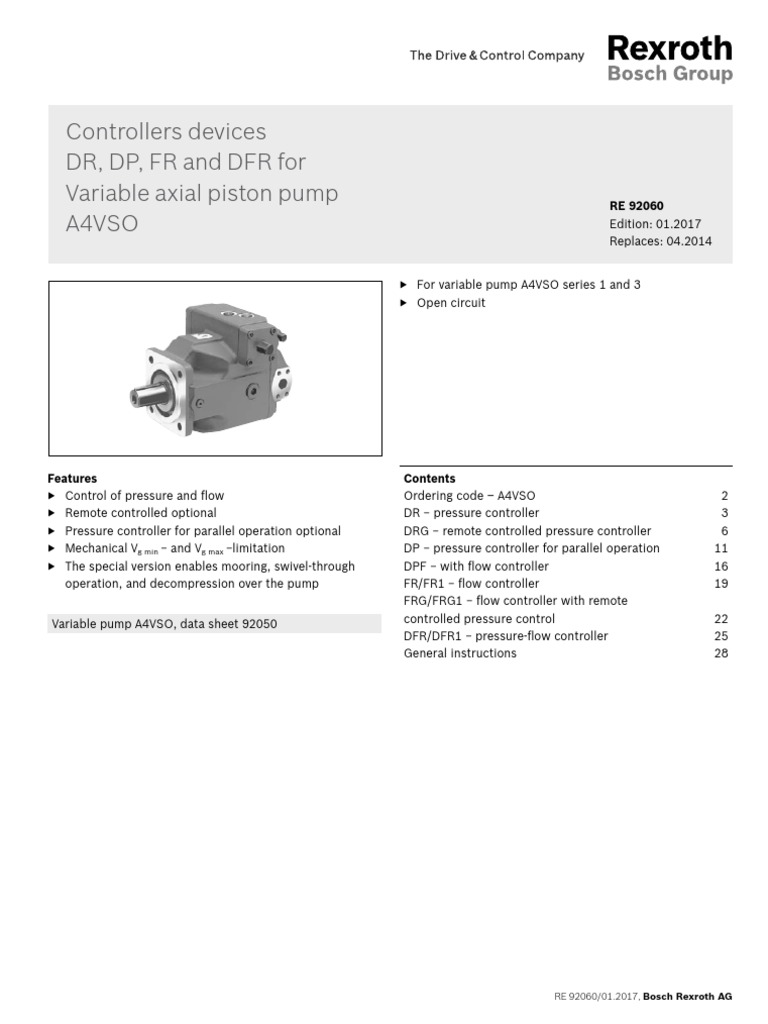 Controllers Devices DR, DP, FR and DFR For Variable Axial Piston Pump ...