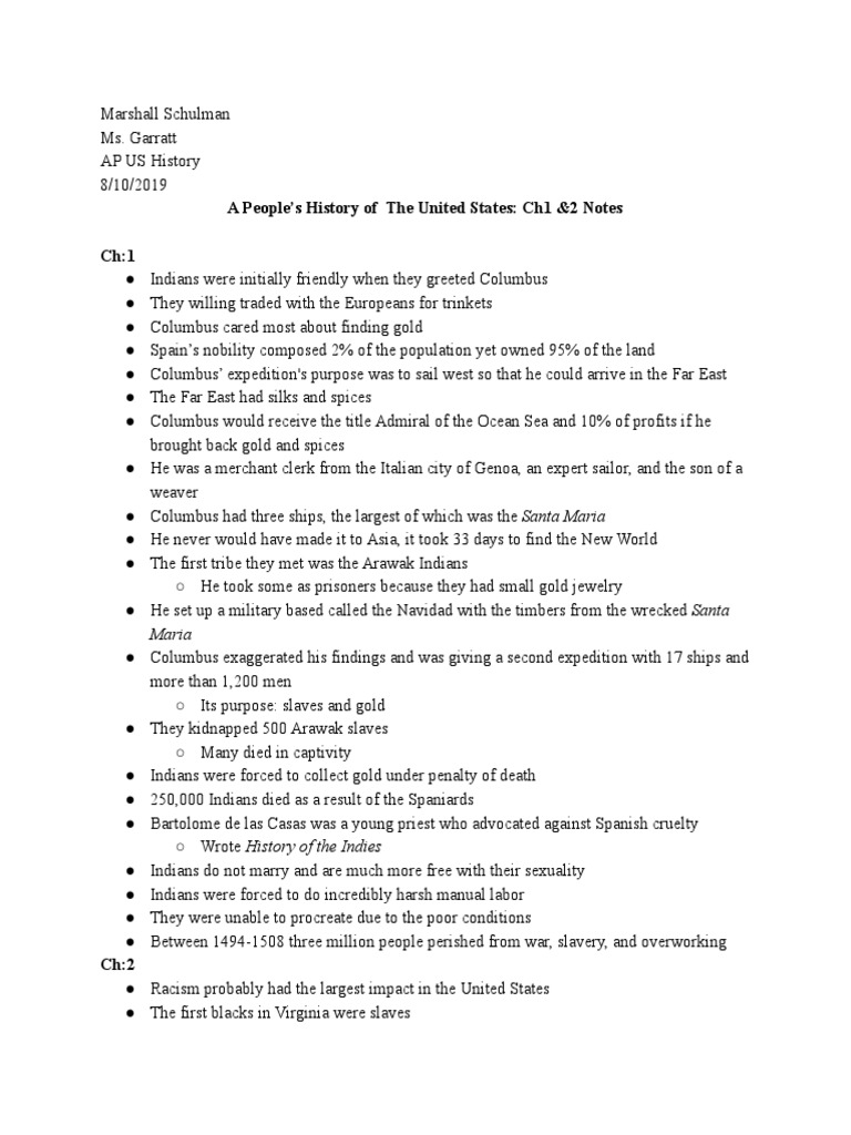 A People's History of The United States: Ch1 &2 Notes Ch:1: Maria | PDF ...