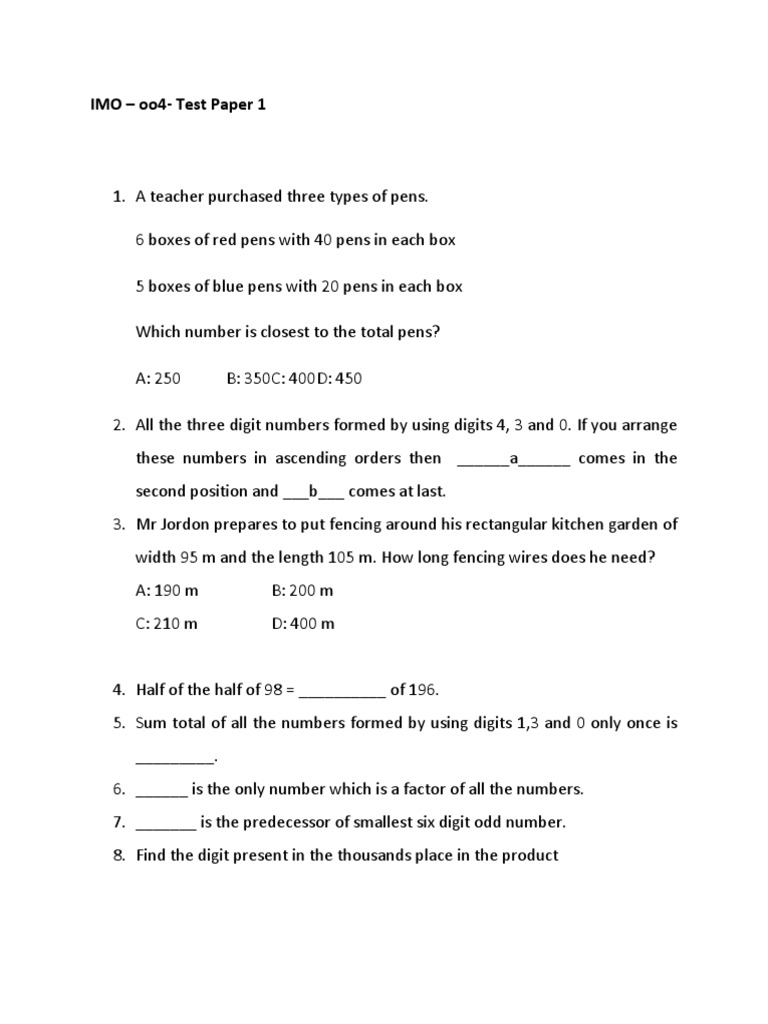 Grade 4 Math Exam Practice Test | PDF | Hour | Mathematics