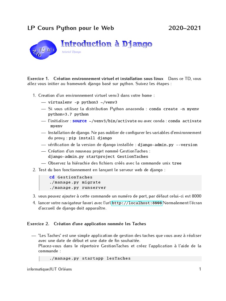 Tuto Django Intro 2020 | PDF | Python (Langage de programmation) | Internet
