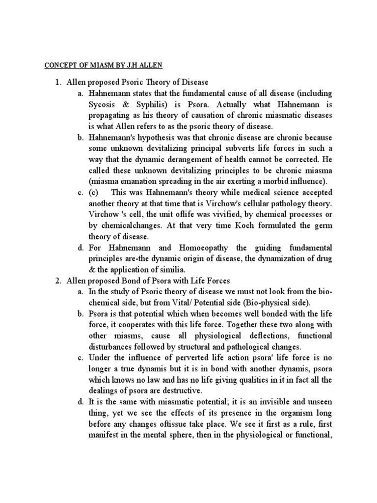 Concept of Miasm by J.H Allen | PDF | Homeopathy | Science