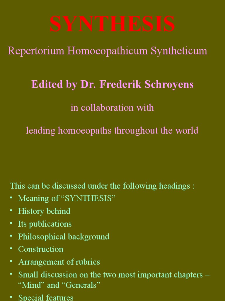 Synthesis: Repertorium Homoeopathicum Syntheticum | PDF | Homeopathy ...