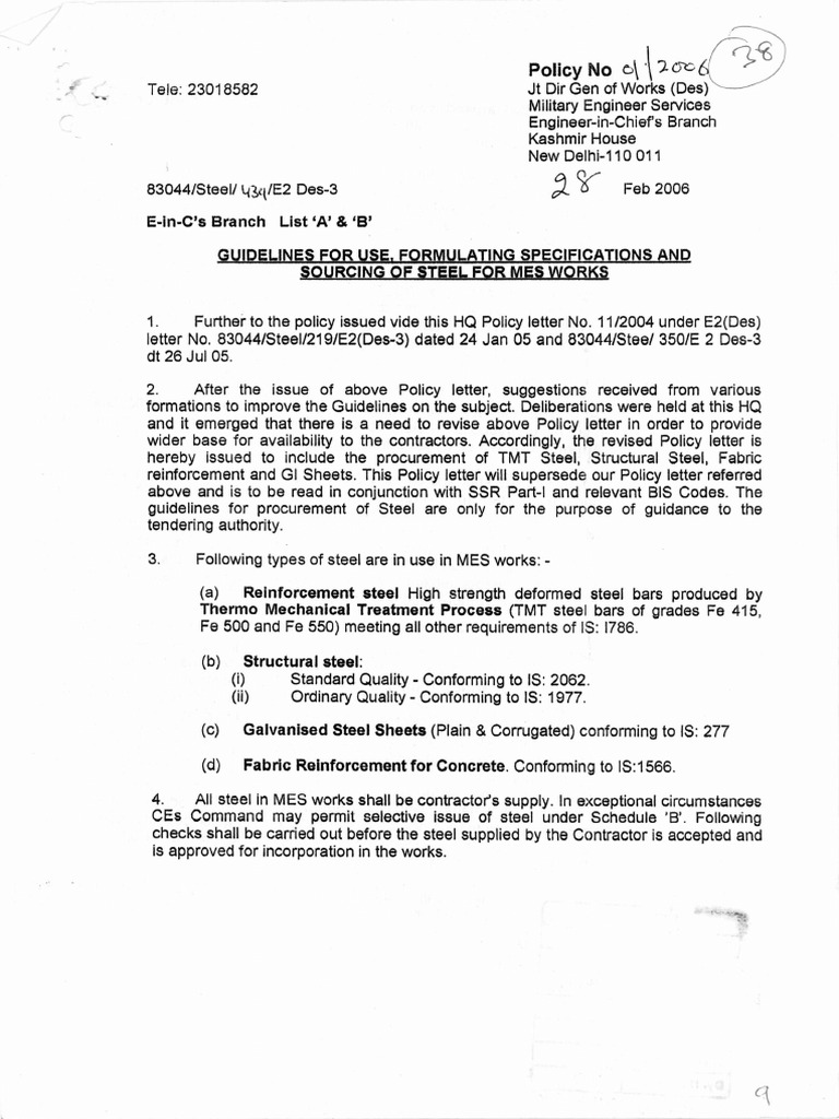 Policy Letters 2006 - 0 | PDF | Specification (Technical Standard) | Cement