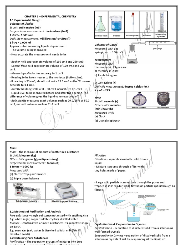 Chapter 1 Experimental Chemistry A3 | PDF | Distillation | Solution
