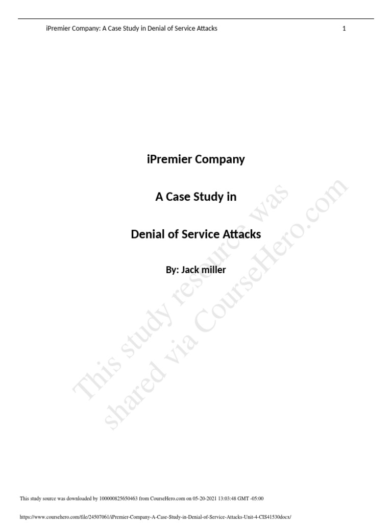 This Study Resource Was: Ipremier Company A Case Study in Denial of ...