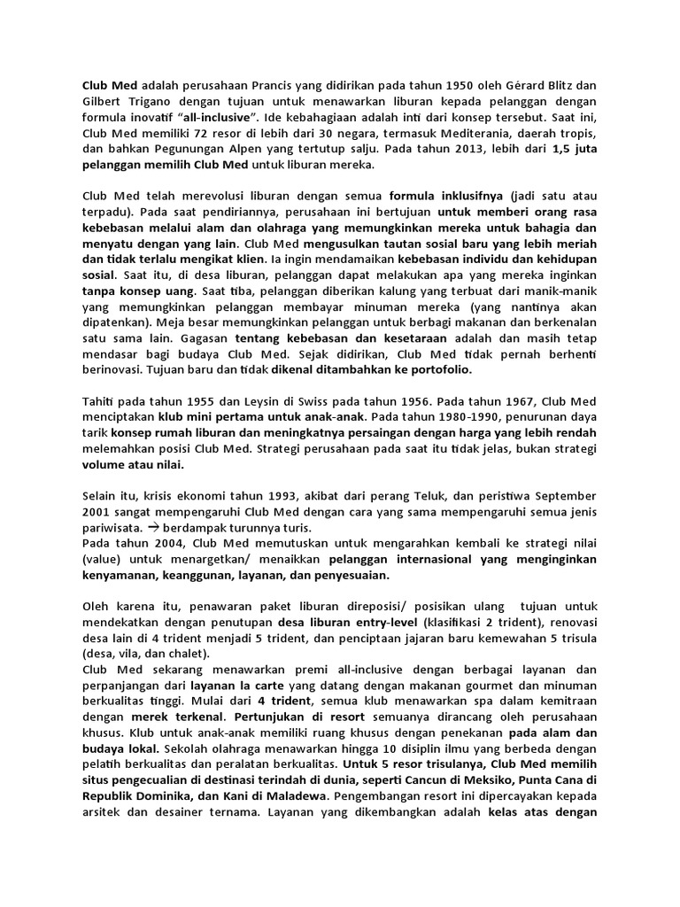 Club Méditerranée Atau Club Med | PDF