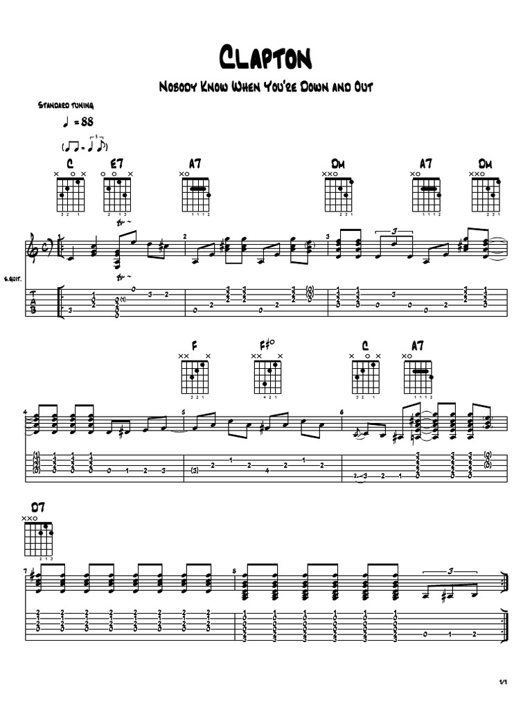 Nobody Knows When You're Down and Out: A Guitar Tab and Chord Chart for ...