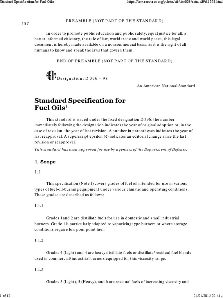 Standard Specification For Fuel Oils | PDF | Fuel Oil | Petroleum